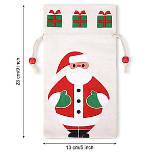 10 Pieces Small Christmas Drawstring Gift Bags 5x9 Inches Burlap Gift Bags Christmas Santa Snowman Linen Candy Bag Sacks for Xmas Holiday Party Favors