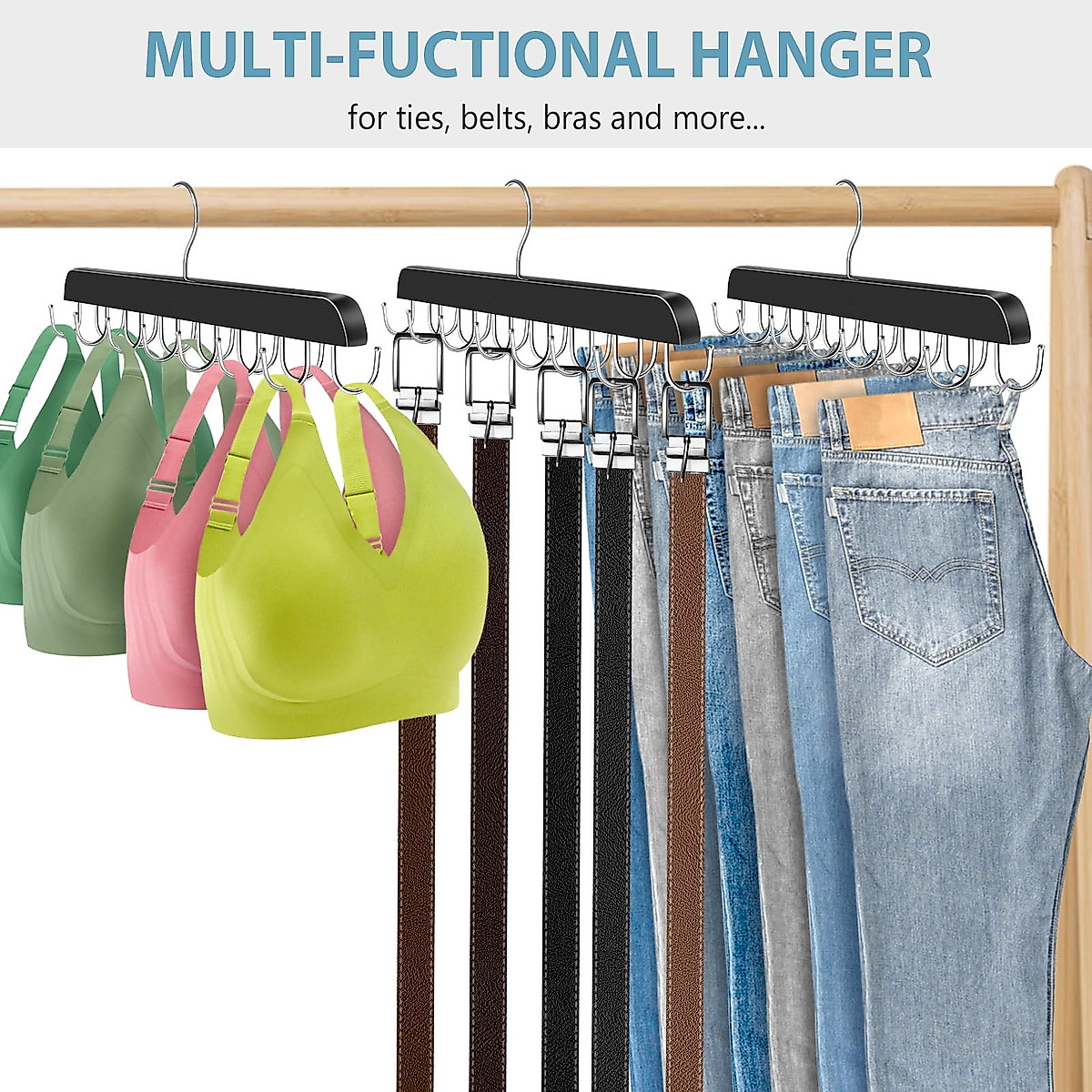 Jean Organizer for Closet, Jeans Hanger, 14 Hooks Wood Hanger for Jeans, Pants Hangers Space Saving-1 Pack