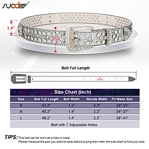 SUOSDEY Skull Rhinestone Belt for Men Women Sparkly Bling Diamond Sequin Studded Belt Western Cowgirl Cowboy Belt, Silver