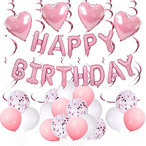 Pink Birthday Decorations for Women Girls, Happy Birthday Balloon Banner Decoration, Pink Party Decorations for 1st 13th 16th 21st 30th 40th 50th 60th 70th Birthday Party Supplies
