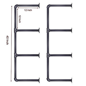 MUZIK 4 Tier Industrial Wall Mount Iron Pipe Shelf, Vintage Industrial Wall Mount Bookshelf Shelving Unit, DIY Open Bookshelf, Shelf Shelves, Kitchen Shelves, 2 Pack 40 Inch, 3/4 Pipe Nipple
