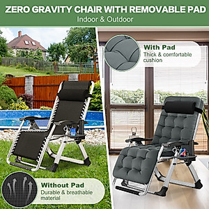 Barbella Zero Gravity Chair Reclining Lounge Chair Patio Chairs, Adjustable Lawn Recliner Folding Lounge Recliners with Removable Cushion, Headrest & Cup Holder, Reclining Chair for Indoor and Outdoor
