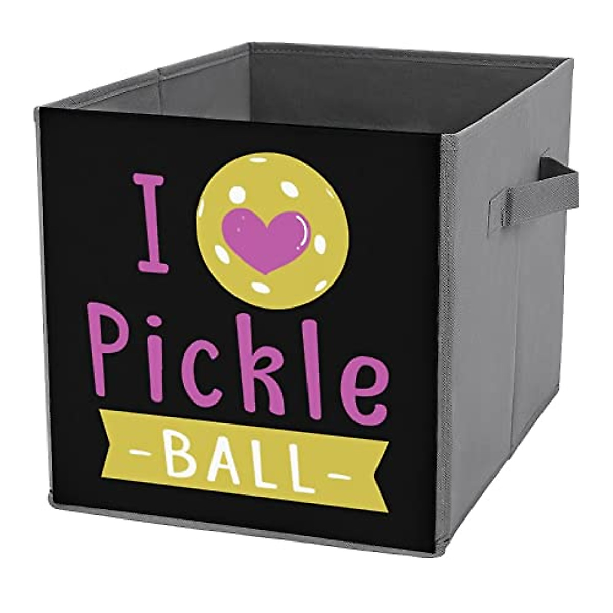 Love Pickle Ball PU Leather Collapsible Storage Bins Canvas Cube Organizer Basket with Handles