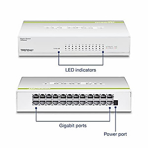 TRENDnet 24-Port Gigabit GREENnet Switch, QoS, 48 Gbps Switching Fabric, Fanless, Plug & Play, Half & Full Duplex, TEG-S24D