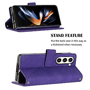 Aikukiki Case for Galaxy Z Fold 5,3D Leather Flip Folio Wallet Cover Magnetic Durable and Slim with Card Holder+Shoulder Layer Strap Phone Case for Samsung Galaxy Z Fold 5 5G,2023 (Purple)