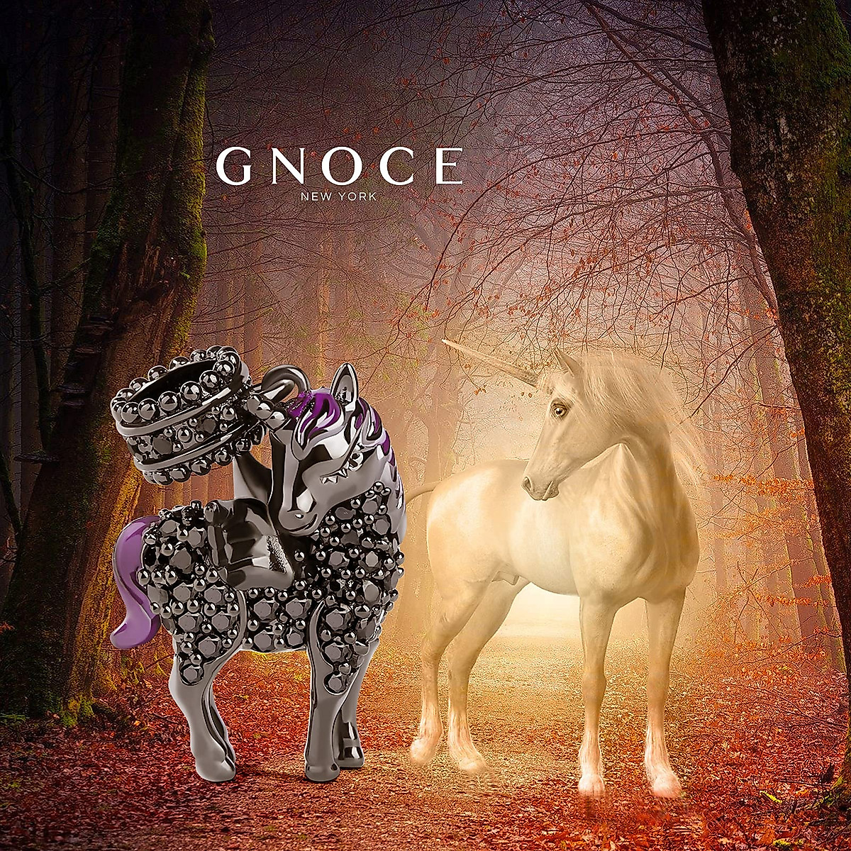 GNOCE Black Unicorn Pendant Charms 925 Sterling Silver Beads Locket fit for Bracelet/Necklace For Women Wife