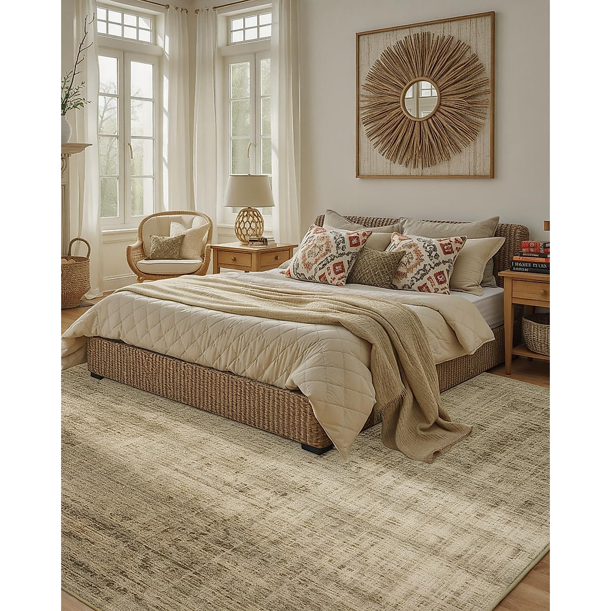 LUMI 4x6 Modern Abstract Area Rug, Ultra-Thin Washable Non-Slip Carpet, Low Profile, Flat Weave Indoor Floor Rugs for Living Room, Bedroom, Dining Room, Home Decor