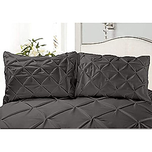 CALIFORNIA BEDDING Pinch Plated/Pintuck Pillow Cover Sham Dark Grey Solid/Plain Set of 2 Luxuries Decorative 800 TC Long-Staple Egyptian Cotton King/Cal-King 20x40 Size, Soft Egyptian Cotton