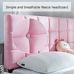 Molblly Twin Bed Frame Upholstered Platform with Headboard and Strong Wooden Slats,Non-Slip and Noise-Free,No Box Spring Needed, Easy Assembly,Pink