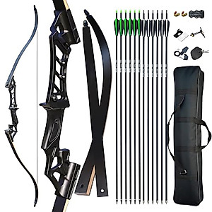 D&Q 58'' Recurve Archery Bow and Arrow Set for Adults Beginners, Black Hunter Aluminum Alloy Takedown Bow for Right Hand.(Black, 70lb)