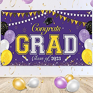 Aigybobo 2023 Graduation Party Decorations -78.7"x40" Graduation Banner, Class of 2023 Graduation Decorations Party Supplies, Gongrats Grad Photo Booth Props for Home Indoor & Outdoor (Purple)