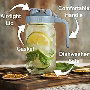 Mason Jar Pour Spout Lid - 32oz Airtight Glass Pitcher with Lid Food Grade and Safe, 1 Quart Sturdy Wide Mouth Sun Tea Jar also Nice for Breastmilk, Cold Brew Coffee, Iced Tea, Fruit Tea