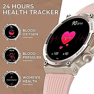 Military Smart Watch for Women (Answer/Make Call), 1.39 Inches HD Outdoor Tactical Sports Rugged Smartwatch, Fitness Tracker Watch with Heart Rate Blood Pressure Sleep Monitor for iPhone Android Phone