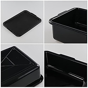 Idomy 3-Pack 13 L Black Commercial Bus Tub, Plastic Bus Box with Lids