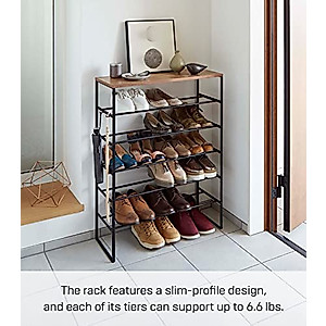 Yamazaki Home 6 Tier Wood Top Steel | Shoe Rack, One Size, Black