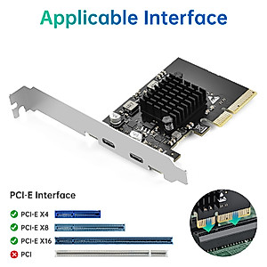 ELUTENG PCIE to USB 3.2 Expansion Card 10Gbps 2 USB C Ports Max Speed PCI-E Type C USB 3.2 Gen2 Card with Large-Area Heatsink USB Front Panel Adapter for Windows 11/10/8/7/XP/Linux/Mac OS