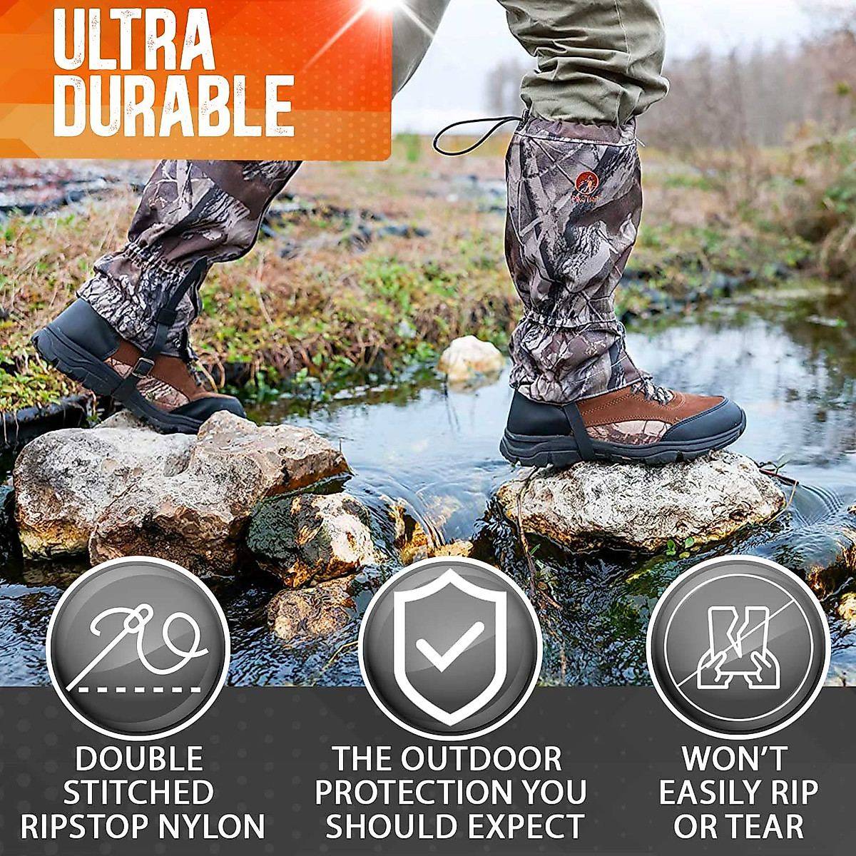 Pike Trail Waterproof Adjustable Leg Gaiters: for Hiking in Mud, Sand, and Snow - Hunting, Mountain Climbing, or Snowshoeing