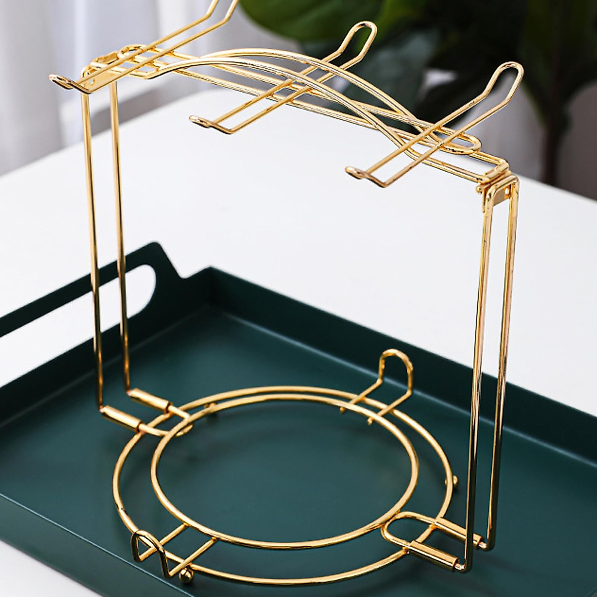 SJORHNUS Tea Cups Holder,Gold Metal Coffee Cup Tea Cups Rack,Foldable Organizer for Coffee Cup Spoon and Saucers