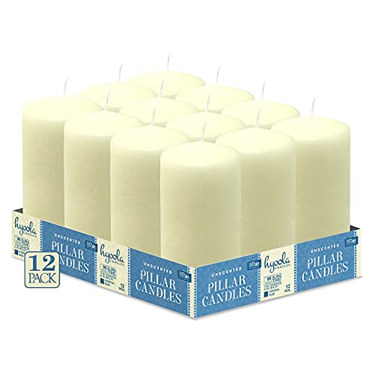 HYOOLA Ivory Pillar Candles 3x6 Inch - Unscented Pillar Candles - 12-Pack - European Made
