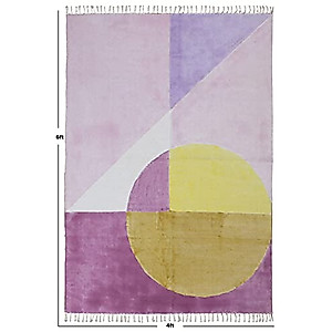 Casavani Hand Block Printed Cotton Dhurrie Geometric Pink & Yellow Tassel Rug Easy Care Washable Rugs for Doormat Entryway Living Room Bedroom Hallway Balcony 7x10 Feet