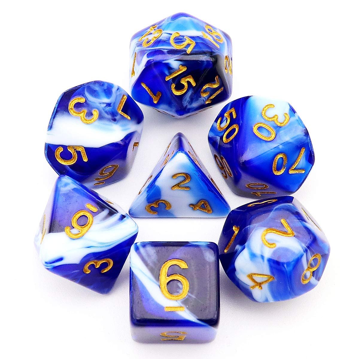 Haxtec Blue White DND Dice Set Swirl Polyhedral D&D Dices for RPG Dungeons and Dragons