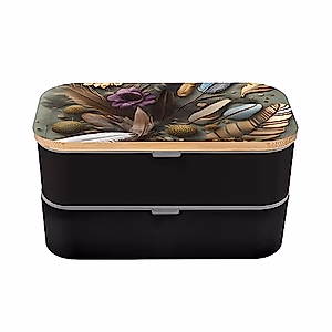 Feather Flower Adult Lunch Box, Bento Box, With Cutlery Set Of 3, 2 Compartments, Rectangular, Lunch Box For Adults