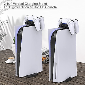 Controller Charging Station for PS5 Charger Dock for Dualsense Installed on Console Top with 2.5H Dual Fast Charging and Safe Charging Circuit Compatible with PlayStation 5 Digital Edition/Ultra HD