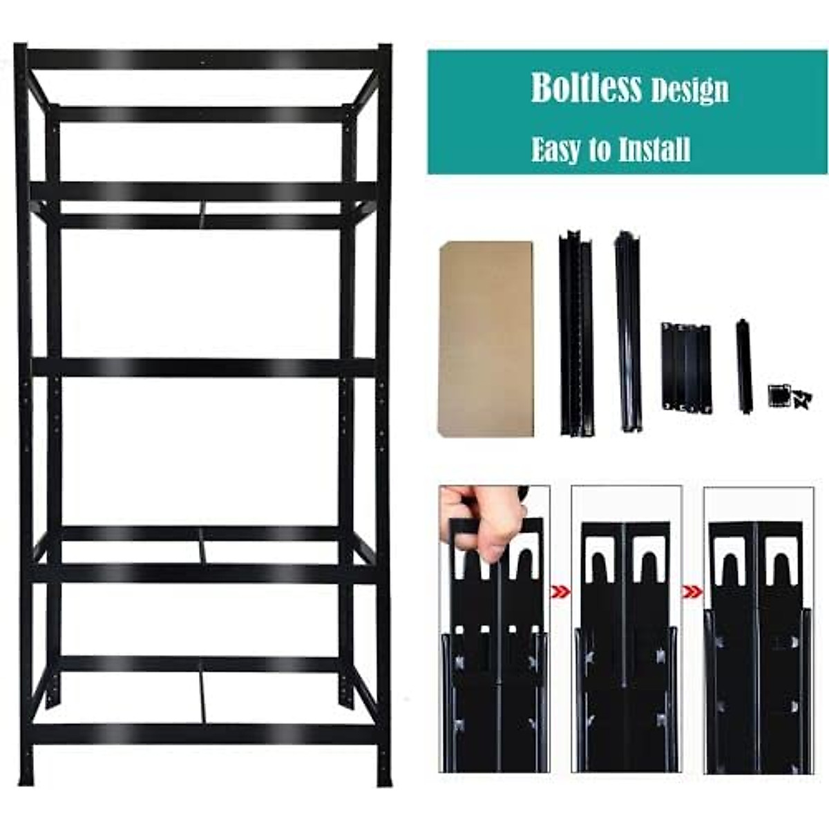 AUTOFU Storage Shelves,5 Tier Adjustable Garage Storage Shelving, Heavy Duty Metal Storage Rack Shelf Unit for Warehouse, 195x100x50cm