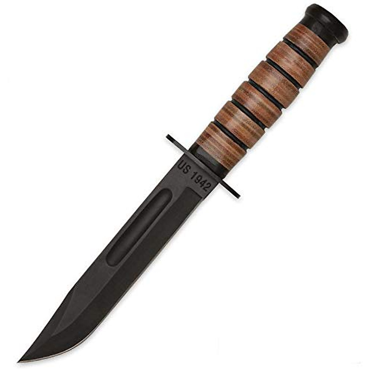 K EXCLUSIVE US Marine 1942 Combat Knife And Sheath - Stainless Steel Blade, Classic Stacked Leather Handle, Exact WWII Replica, Great for Field Carry - Length 12"