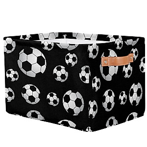 Bardic Soccer Large Foldable Storage Baskets with Handles, Ball Fabric Collapsible Storage Bin Organizer Bag for Girls Storage Toy Home Pet Closets Offices Bedrooms