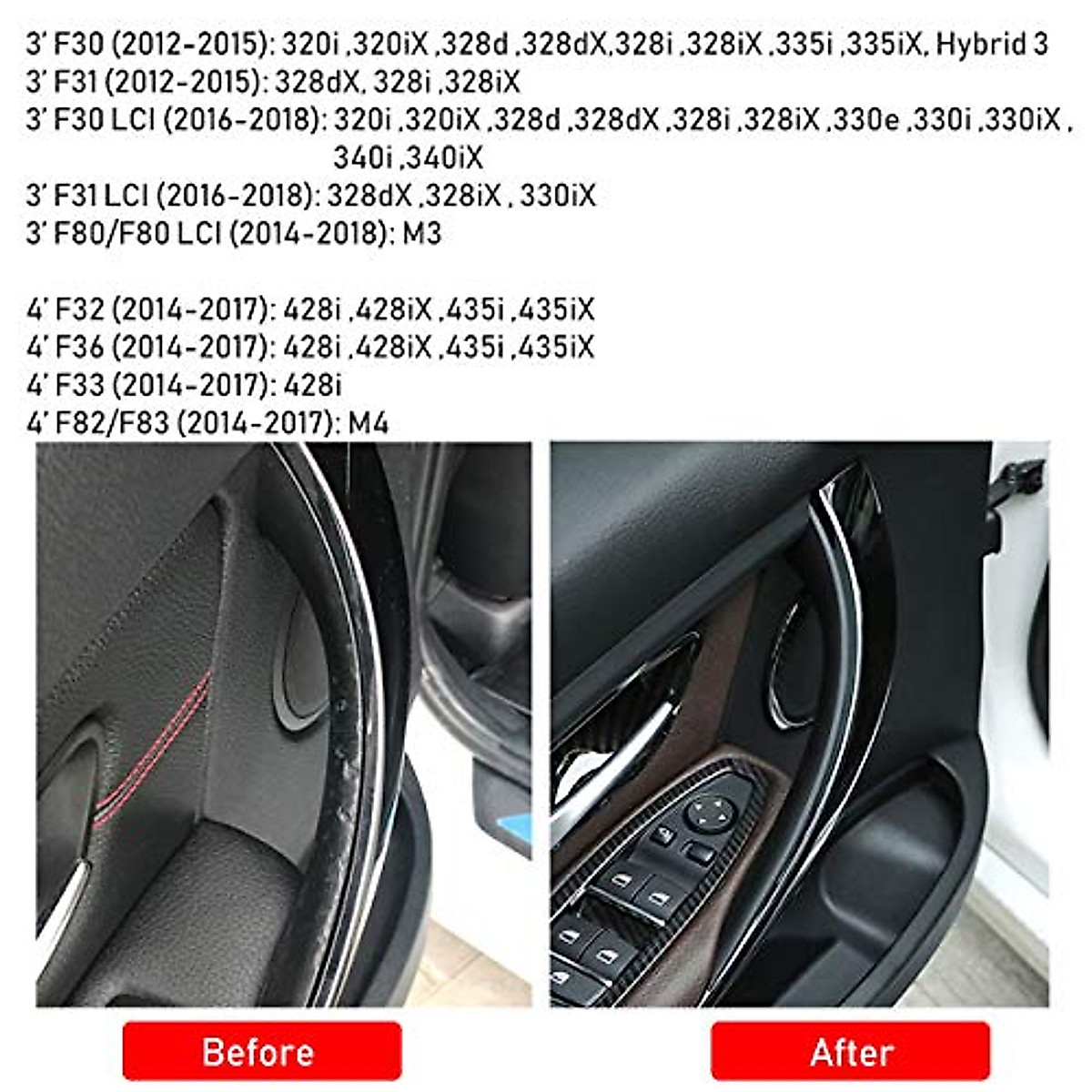 Jaronx 2PCS Door Handle Covers Compatible with BMW 3 Series 4 Series Driver Side &Passenger Side Door Pull Handle Covers (Compatible with BMW 320i,328i,330i,335i F30/F31 and 428i, 435i F32/F36)(Black)