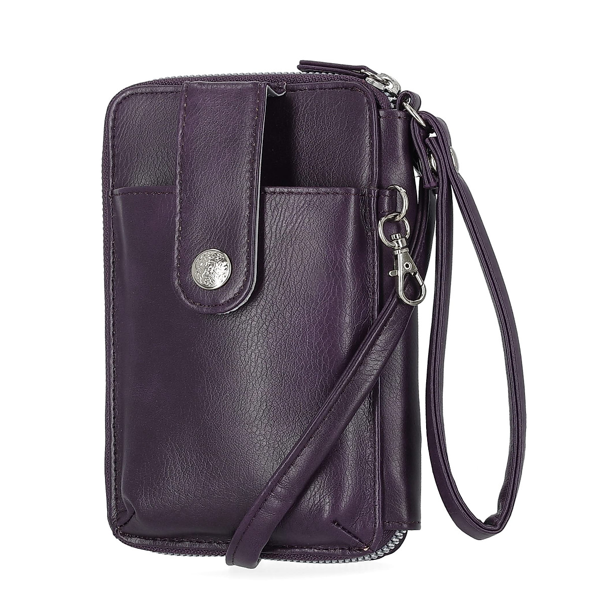 Mundi Jacqui RFID Blocking Crossbody Wallet Bag for Women, Compact Travel-Size Cell Phone Holder Purse - Vegan Leather, Purple