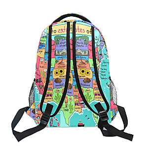 United States Map Backpack for Boys Girls School Backpacks Animal World Kids Bookbag 3rd 4th 5th Grade Laptop Daypacks 16x11.4x6.9in