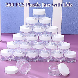 Lanties 200 Pcs 1 oz Empty Bulk Plastic Container Jars with White Lid Leak Proof Round Clear Plastic Jars Small Cosmetic Travel Containers for Storage Makeup Beauty Products Creams Lotion Ointments