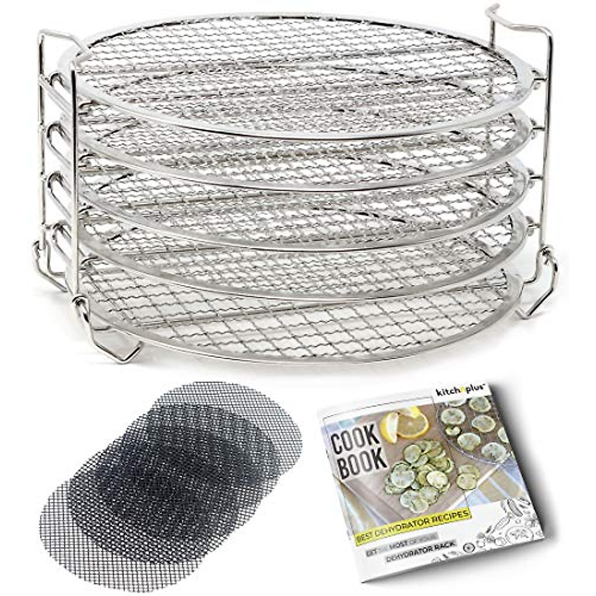 Kitchnplus Dehydrator Rack Stainless Steel Stand. Compatible with Ninja Foodi 6.5 and 8 Quart and Instant Pot 8 Qt Pressure Cooker. Includes Non-Stick Baking Sheets Accessories and Dehydrating Cookbook