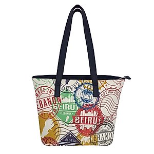 Beirut Lebanon Set of Stamps Women's Tote Bag PU Leather Shoulder Bag Handbags Purse For Work Shopping Travel