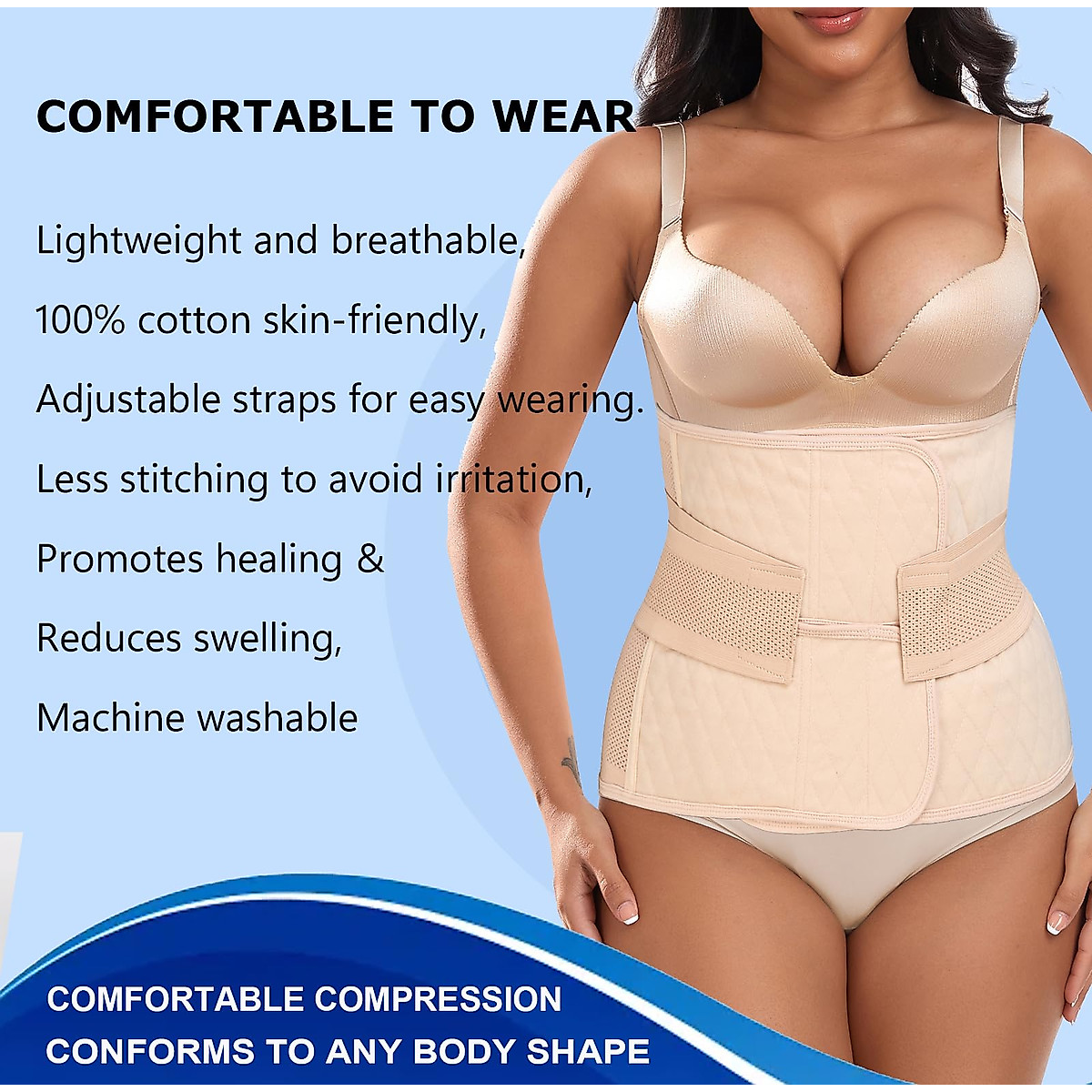 Moolida Abdominal Binder Post Surgery Postpartum Belly Band Belly Wrap Hernia Belt Stomach Compression Wrap C-Section,Nude,L