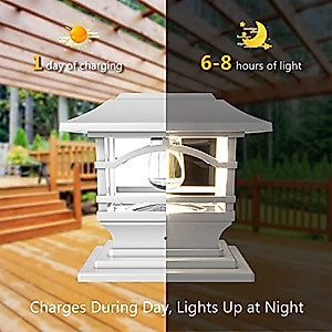 Davinci Lighting Edison Solar Outdoor Post Cap Lights - 4x4 5x5 6x6 - Bright LED Light for Fence Deck Garden or Patio Posts - Pearl White (2 Pack)