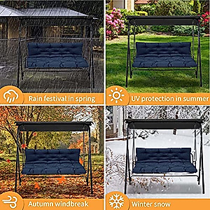 lsxlkha Outdoor Swing Cushions 3 Seater Waterproof, Swing Cushion Replacement Porch Swing Cushions with Backrest Bench Cushion for Patio Loveseat Pad Outdoor Furniture (Dark Blue 60x40in)