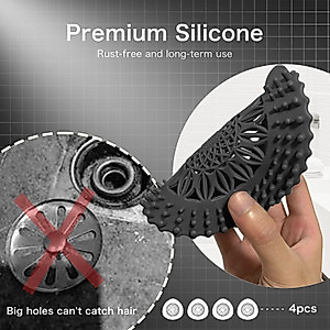 Shower Drain Cover Hair Catcher Shower Drain Hair Catcher, Silicone Hair Stopper for Bathtub Drain Bathroom Kitchen Sink, 4 Pack (Black)