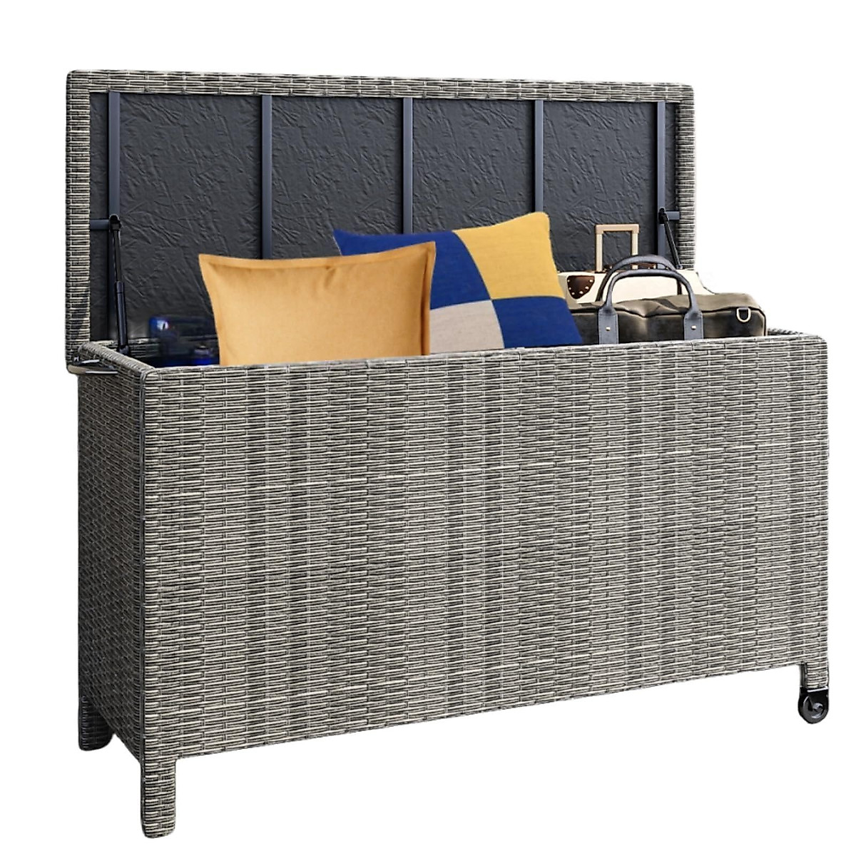 GarveeHome 120 Gallon Large Deck Box, Built-In Handles Patio Storage Box for Storage With Wheels, Rattan Waterproof Outdoor Bins for Cushions, Patio Furniture, Garden Tools