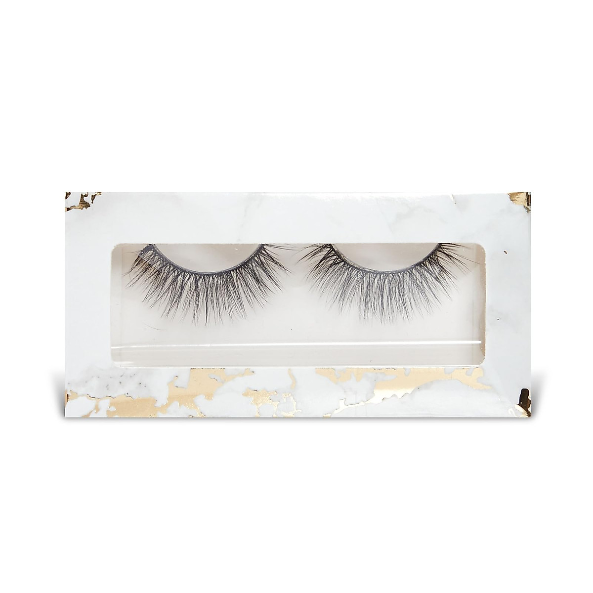 100 Pack Empty Eyelash Packaging Box with Tray, Marble Gold Foil False Lash Holder Case for Wholesale