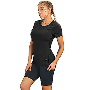 icyzone Workout Running Tshirts for Women - Fitness Athletic Yoga Tops Exercise Gym Shirts (Pack of 3) (L, Black/Navy/Rose Wine)