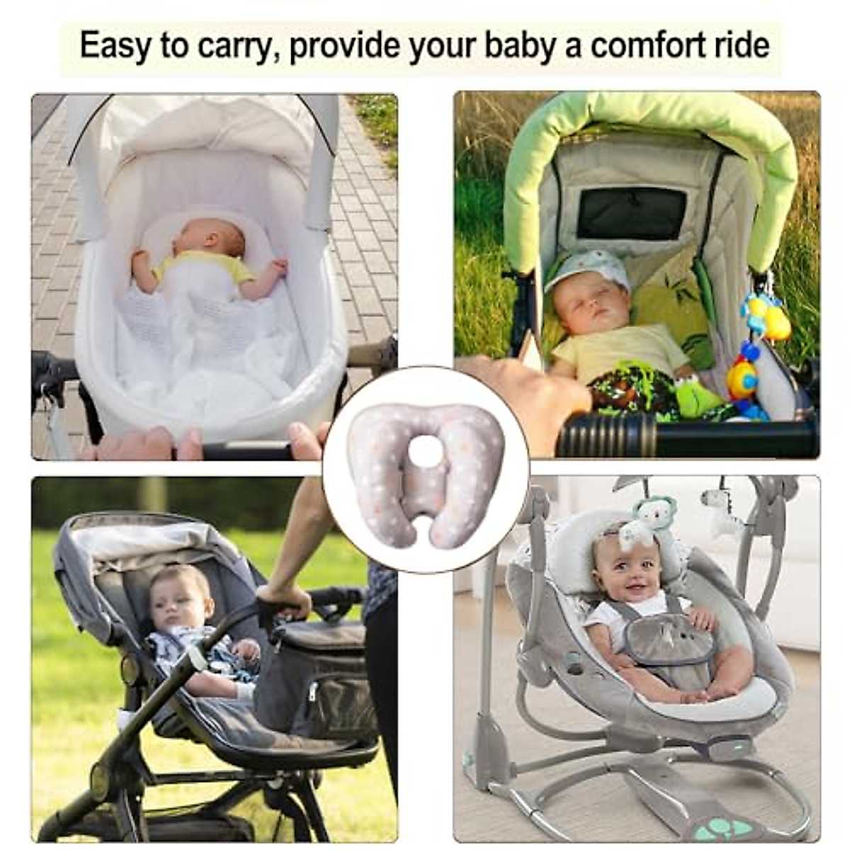 vocheer 2 in 1 Baby Travel Pillow, Baby Head Support Pillow Stroller Pillow with Banana Neck Pillow for Newborn,Light-Pink