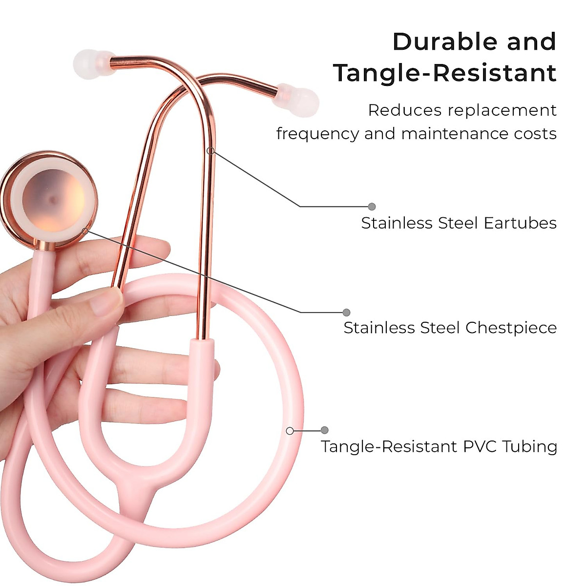 Scienlodic Double-Sided Stethoscope with Ear Tips, Professional Stethoscope for Doctor Nurse Clinical Student Use, Customized Gold-Plated High-end - Light Pink