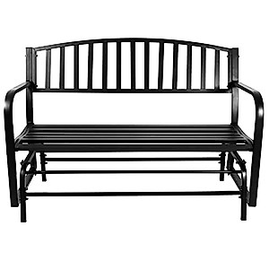 Sunnydaze Outdoor Glider Garden Bench - 50 Inch Black Park Bench - Durable Metal Porch Glider Seat - 2-Person Patio Furniture - Deck Swing - Perfect for Porch, Garden, Sunroom, Backyard or Deck