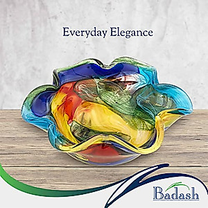 Badash Stormy Rainbow Art Glass - Murano-Style Art Glass Bowl Centerpiece - 8" Mouth-Blown Glass Bowl - Decor Bowl Centerpiece Home Decor Accent
