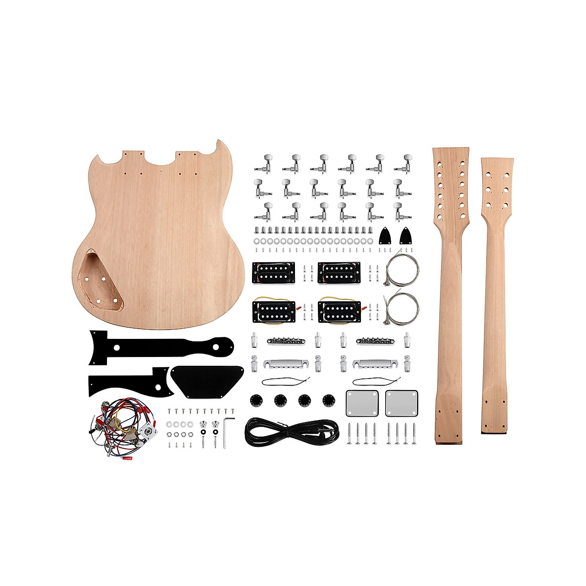 Fistrock DIY Electric Guitar Kit Double Neck Guitar Kits Beginner Kits 12 String Right Handed with Mahogany Body Mahogany Neck Rosewood Fingerboard Chrome Hardware Build Your Own Guitar.