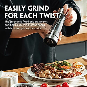 KucheCraft Pepper Grinder - Easy Grip Pepper Mill Grinder or Salt Grinder Refillable - Stainless Steel Peppercorn Grinder with Upgraded Grinding Precision