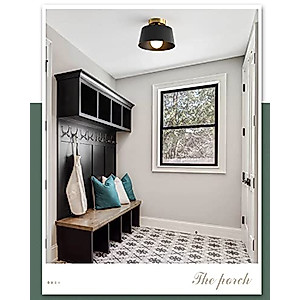 Ceiling Light Fixture, Hallway Ceiling Light with Gold Plate and Matte Black Shade, Modern Simple Style Porch Light Fixtures Semi Flush Mount (Black)